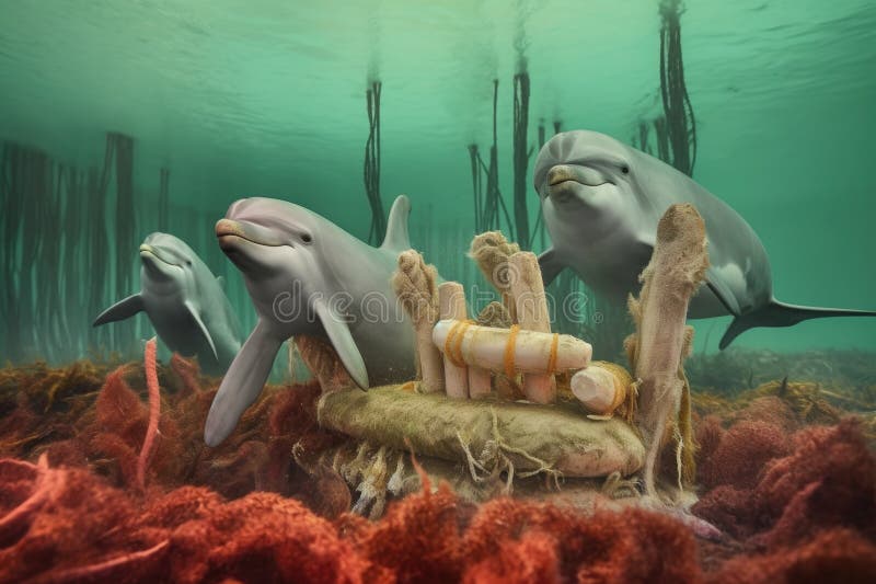 Dolphins Using Sponges As Tools for Hunting Stock Illustration ...