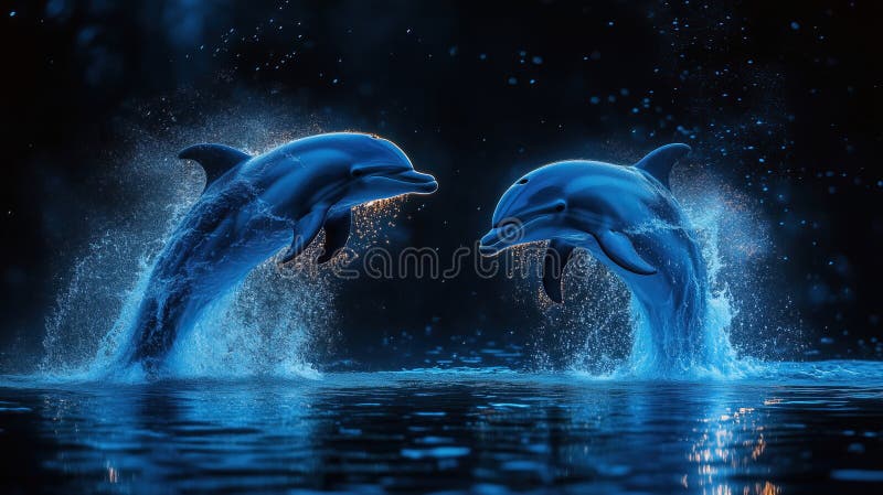Dolphins. Water Pair Blue Dolphins Dancing Light Stock Image - Image of ...