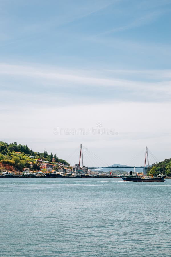 Dolsan Bridge and Seaside Village in Yeosu, Korea Editorial Stock Image ...