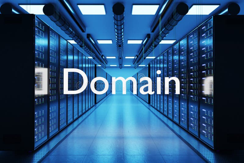 Domain Logo in Large Modern Data Center with Multiple Rows of Network ...