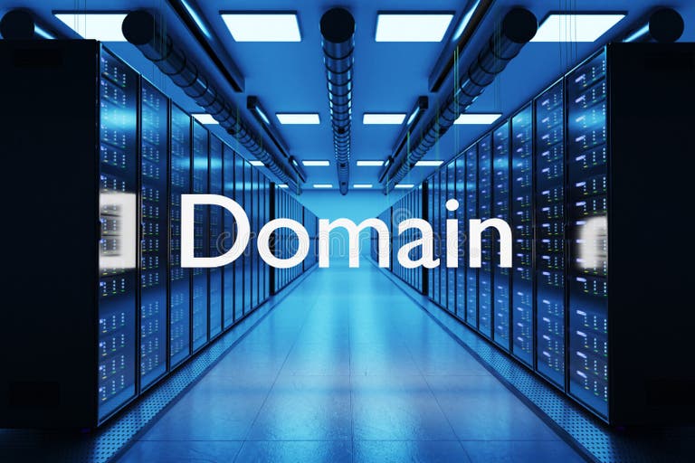 Domain Logo in Large Modern Data Center with Multiple Rows of Network ...