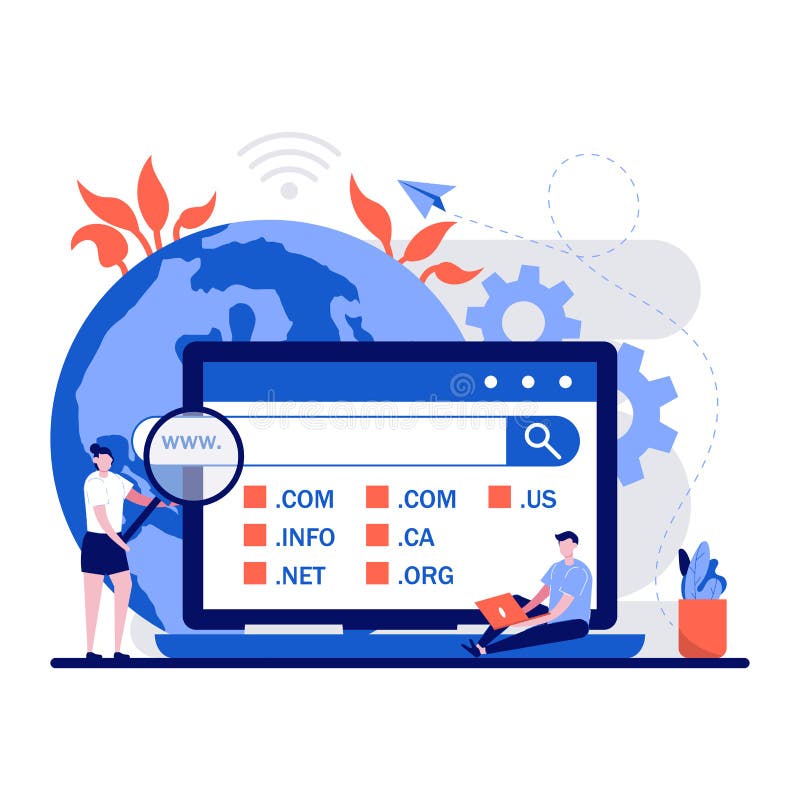 Domain Registration Web Page Concept with Tiny Character. People Choose ...