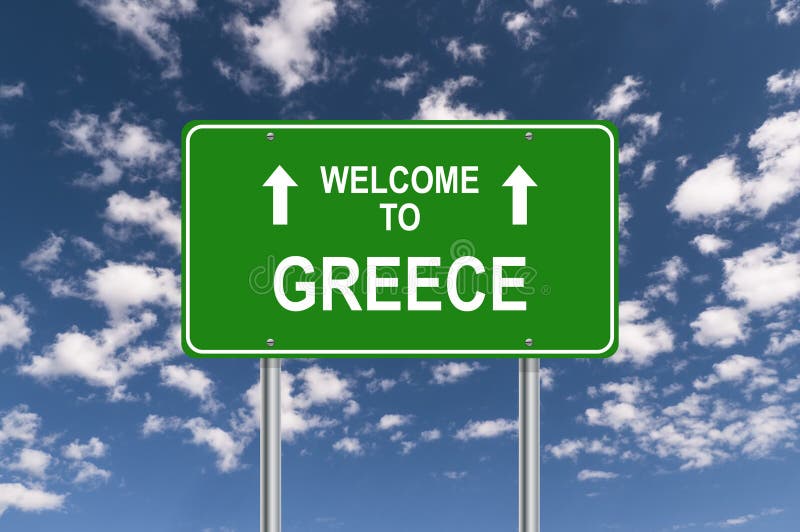 Welcome To Greece Emblem Lettering Sights Symbols Culture Landmark ...