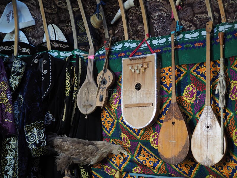 Dombra String Instruments on the Wall of Kazakh Yurt Editorial Stock ...