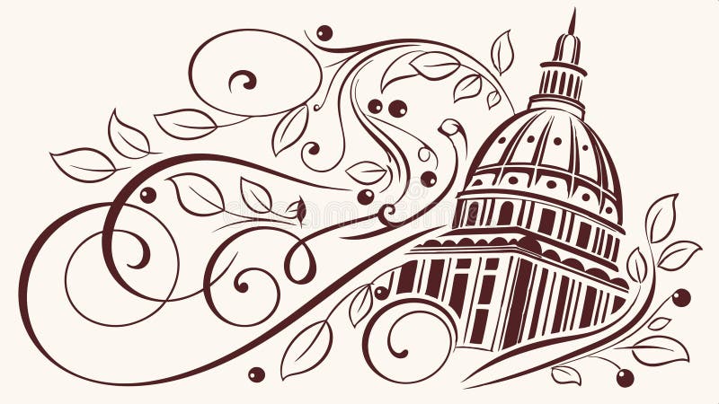 Dome Building Floral Frame, Architectural Art, Flower Border, Elegant ...