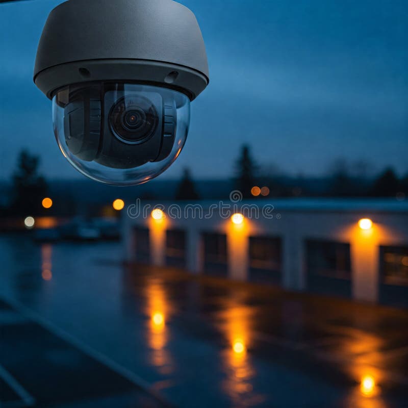 Dome CCTV Camera at Night. Urban Surveillance Stock Illustration ...