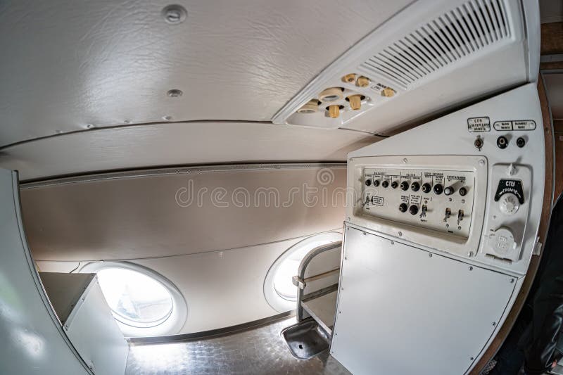 Dome-ceilinged Technical Compartment in Airplane, Lined with Controls ...