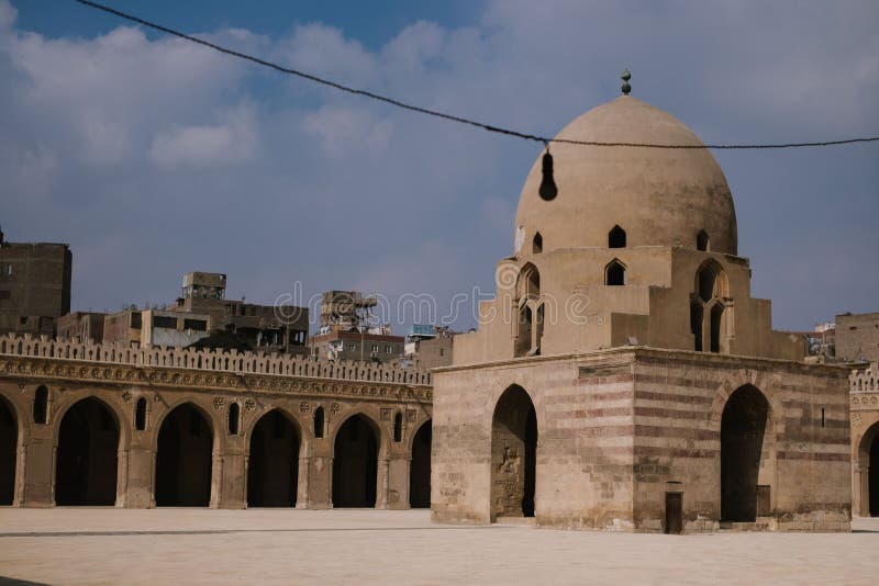 Dome Inside the Mosque of Ibn Tulun, Cairo, Egypt with Blue Sky Stock ...
