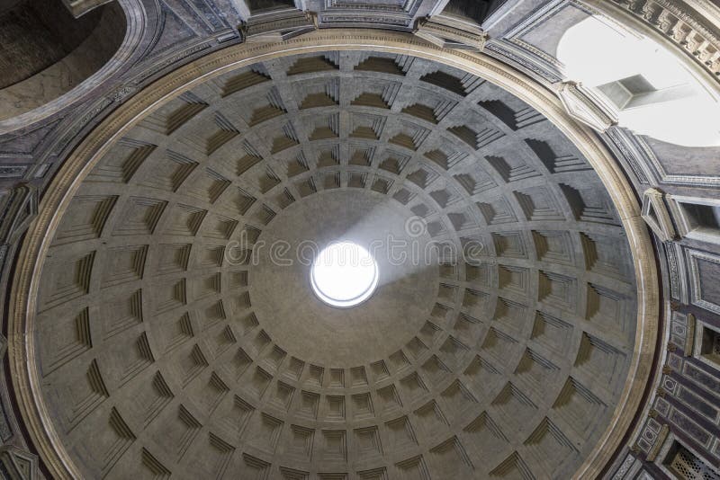 Dome of the Pantheon. Ray of Sunlight Passing through a Hole in Stock ...