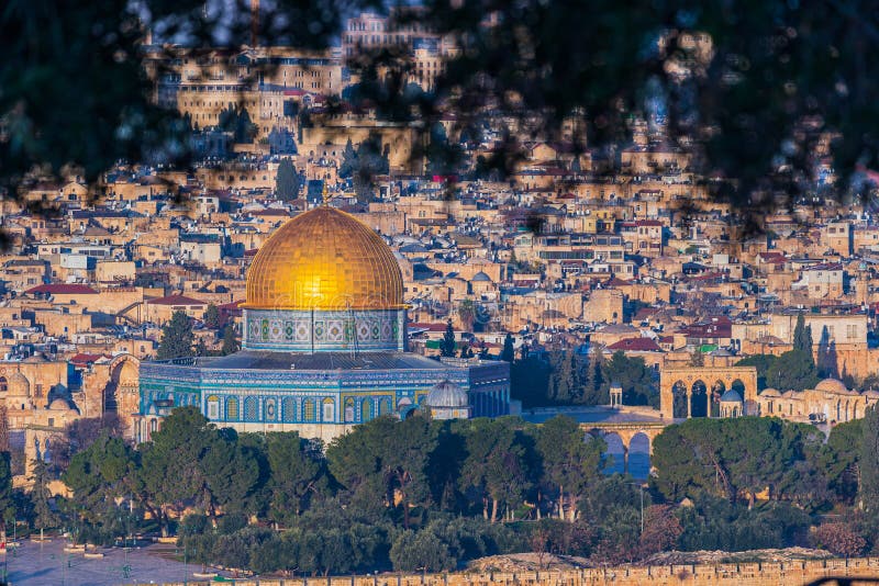 Close Up of the Dome of the Rock in the Center of Old Town Jerusalem ...