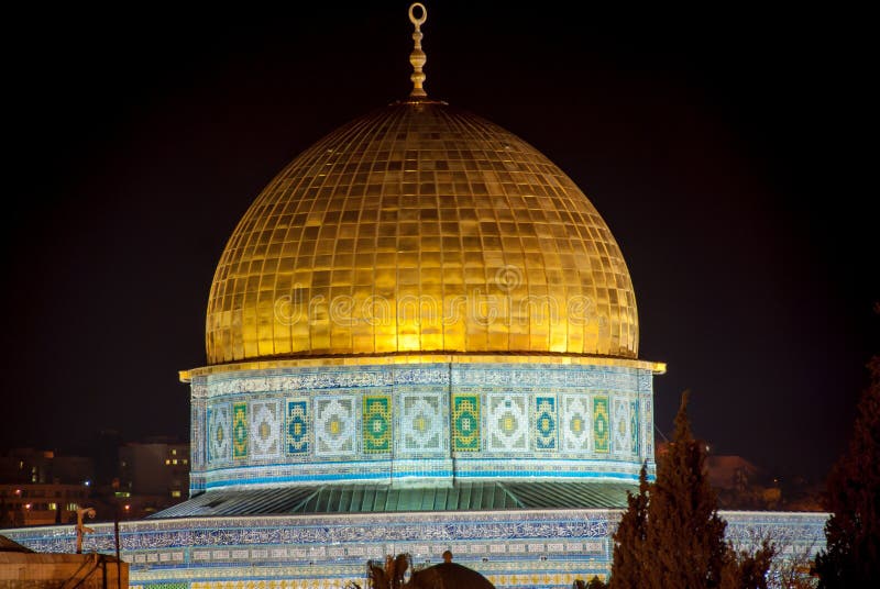 Dome of the Rock, Jerusalem, Night Stock Image - Image of mound, city ...