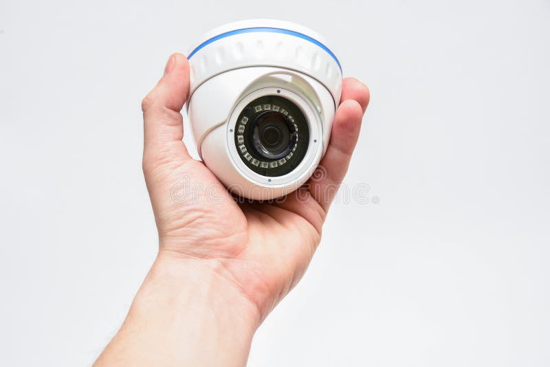 Dome Round Surveillance Camera Cctv in Male Hand Stock Image - Image of ...