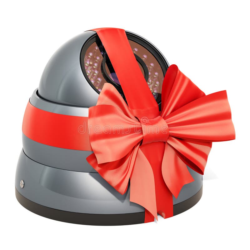Dome Security Camera with Bow and Ribbon, Gift Concept. 3D Rendering ...