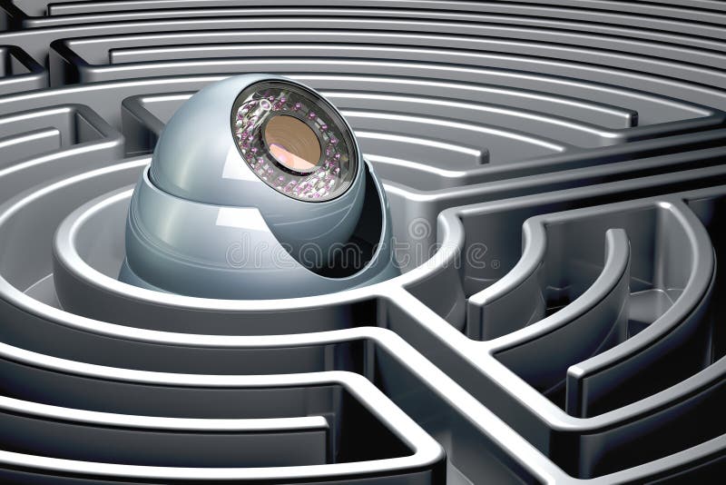 Dome Security Camera Inside Labyrinth Maze. 3D Rendering Stock ...