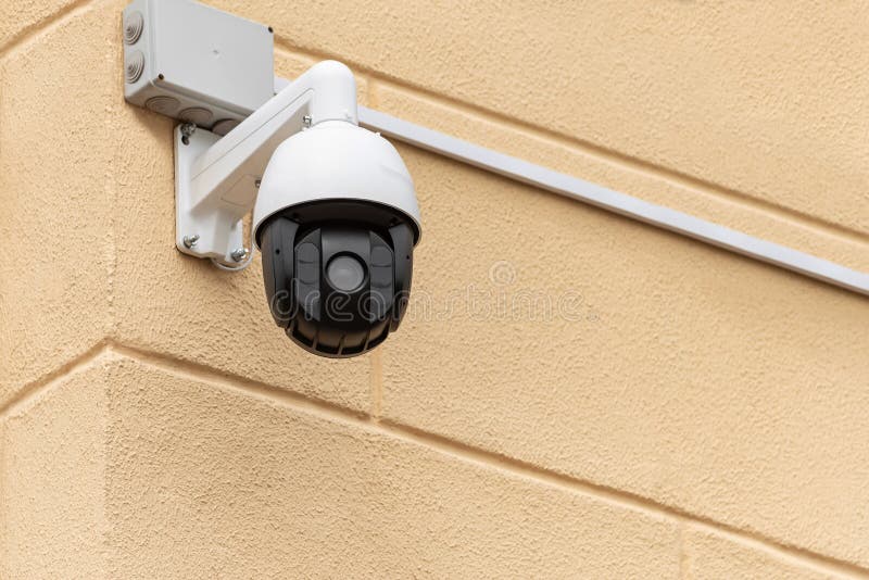 Dome Security Camera on Textured Wall Exterior Stock Photo - Image of ...