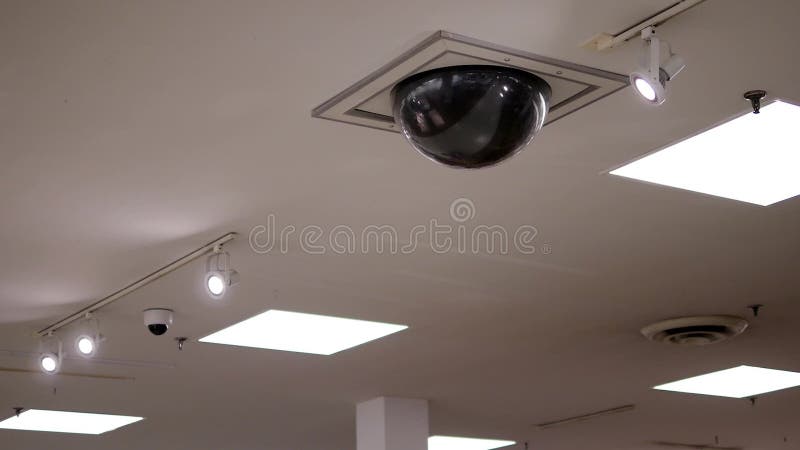 Dome Security Camera on Top of Ceiling Inside Mall Stock Footage ...