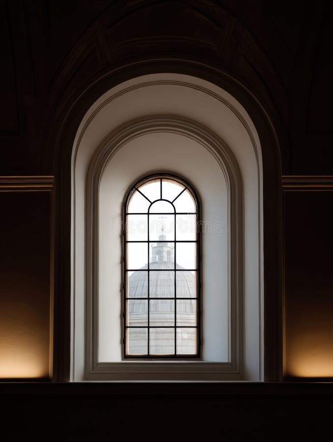 View of a Dome through an Arched Window Bathed in Soft Light ...