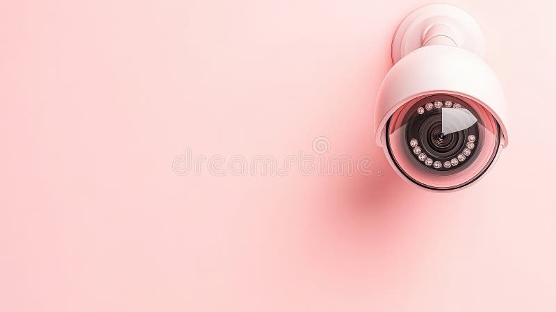 Dome Shaped Camera Mounted on Pink Wall Representing Cybersecurity and ...