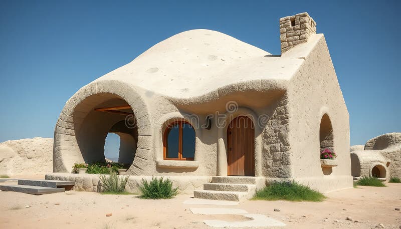 Dome Shaped House with Arches and Unique Design Generative AI Stock ...