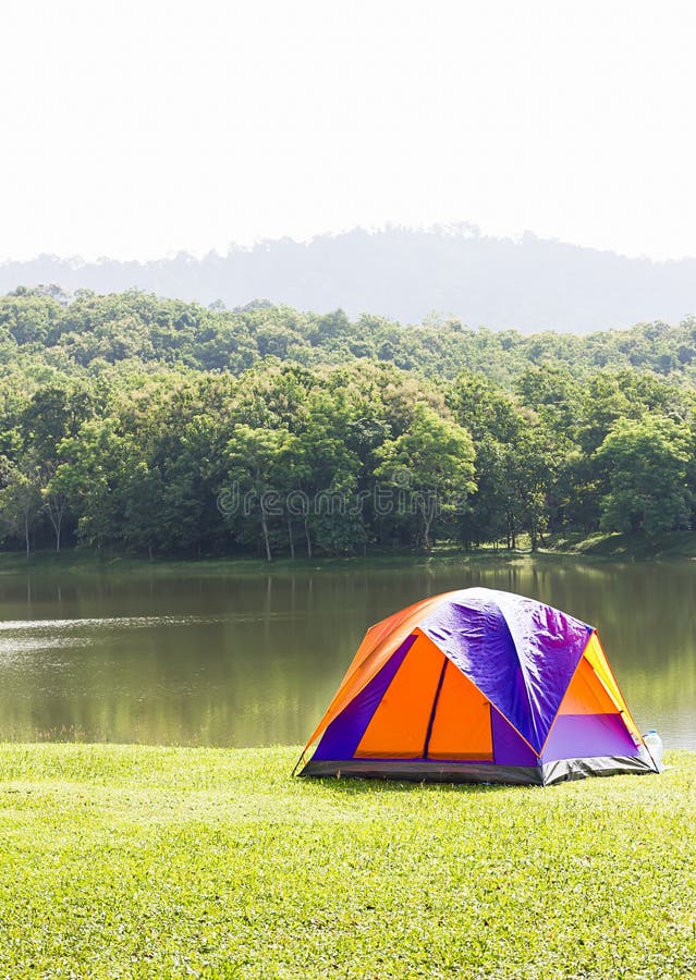 Dome Tent Camping at Lake Side Stock Photo - Image of green, journey ...