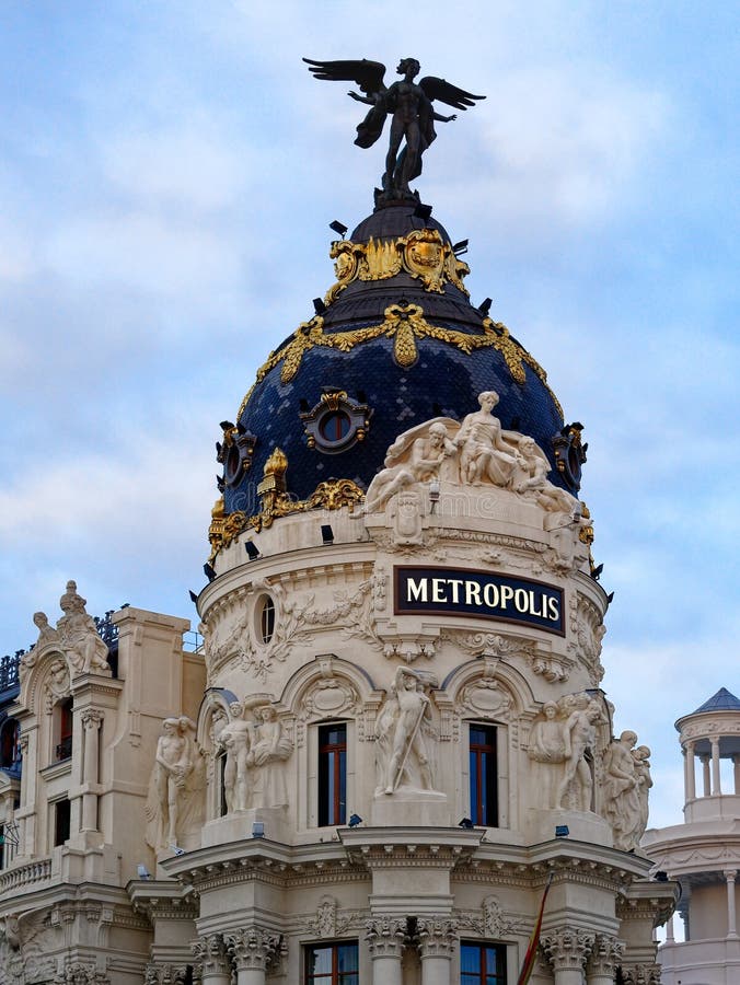 Domed Metropolis Building in Madrid Spain Stock Image - Image of madrid ...