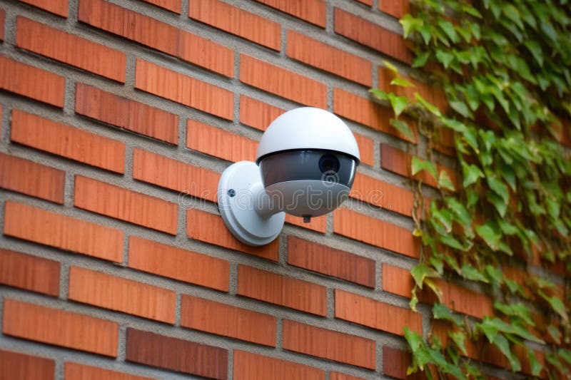 A Domed Outdoor Security Camera Mounted on a Brick Wall Stock Photo ...