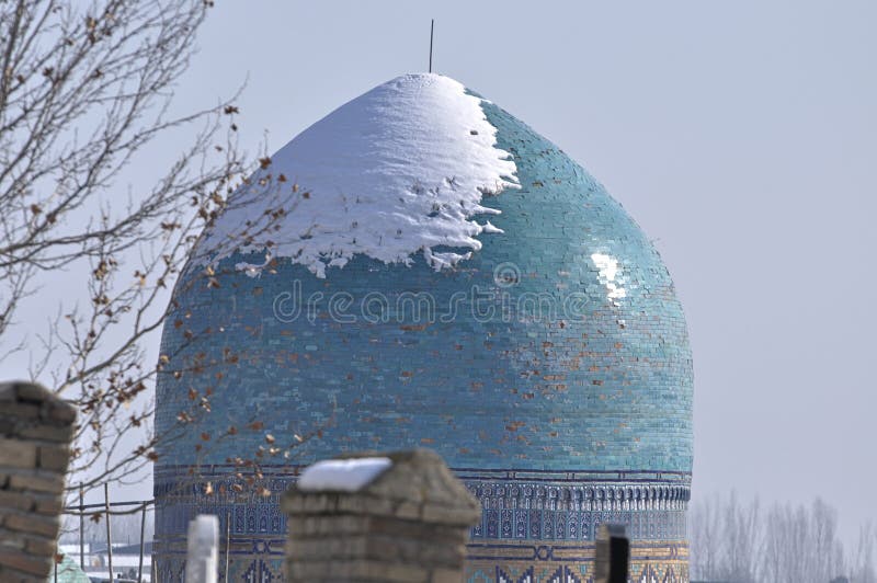 Samarkand. Blue Domes in Winter Stock Image - Image of memorial ...