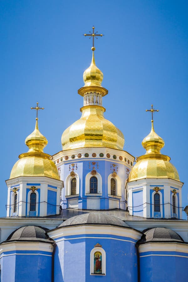 Domes of the Mikhailovsky Cathedral, Kiev, Ukraine Stock Image - Image ...