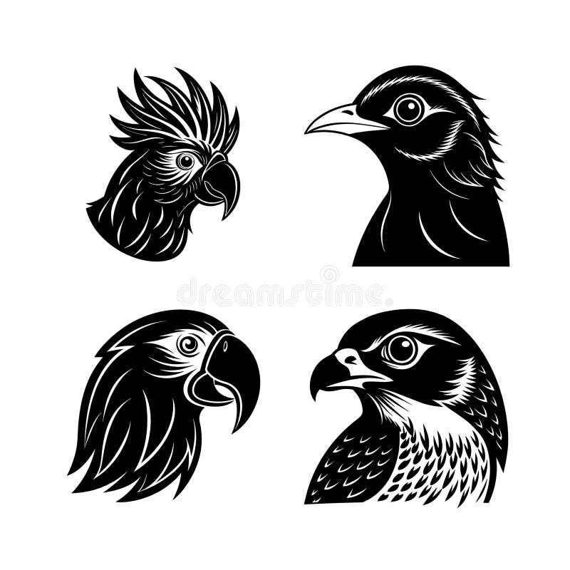 Domestic Avian Animal Bird Head Vector Silhouette Bundle Stock ...