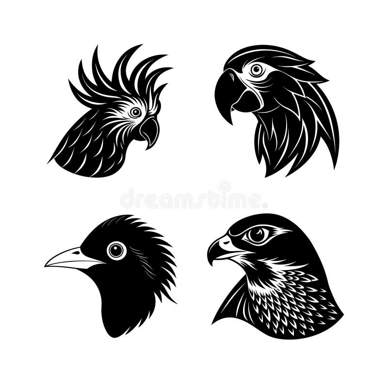 Domestic Avian Animal Bird Head Vector Silhouette Bundle Stock Vector ...