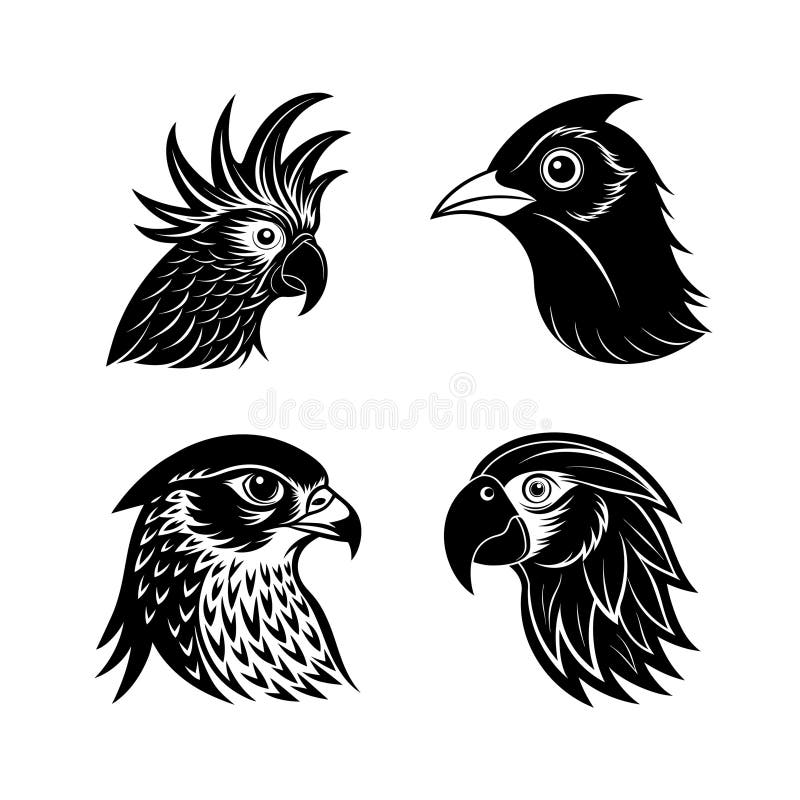 Domestic Avian Animal Bird Head Vector Silhouette Bundle Stock ...