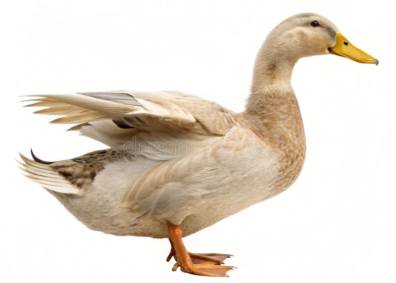 Domestic Buff Duck with Wing Partially Spread Isolated on White ...