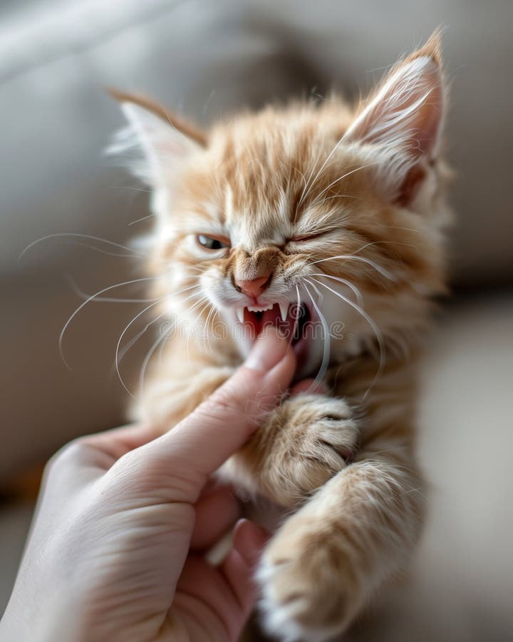 A Domestic Cat Biting a Human Hand Stock Illustration - Illustration of ...