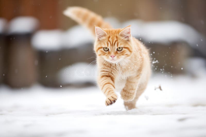 Domestic Cat Pouncing in Snow Stock Illustration - Illustration of ...