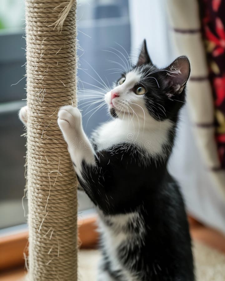 A Domestic Cat Scratching Its Scratching Post Stock Illustration ...