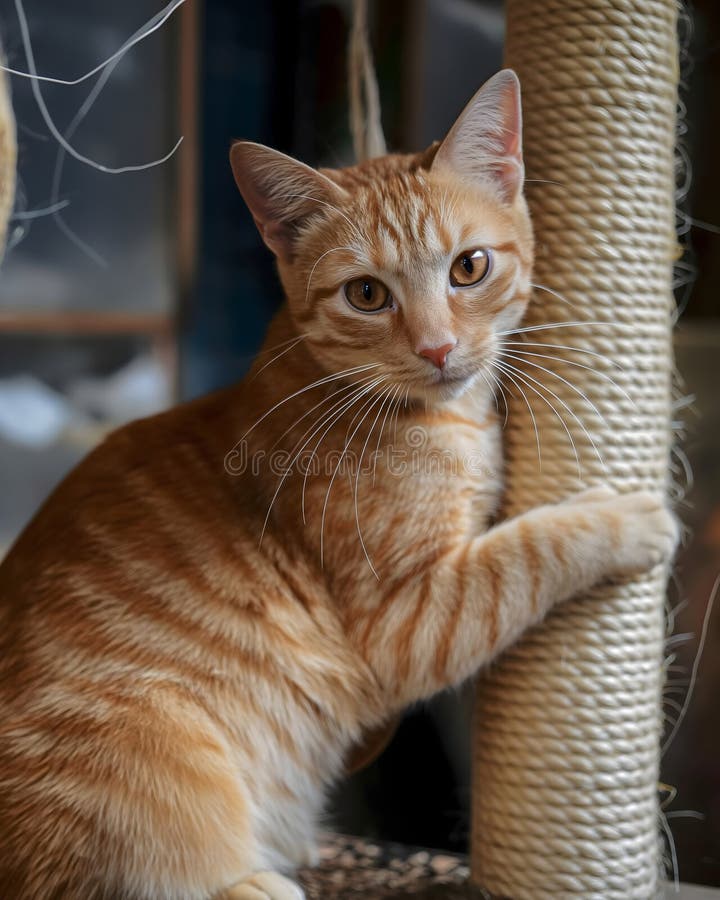 A Domestic Cat Scratching Its Scratching Post Stock Illustration ...