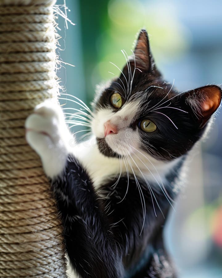 A Domestic Cat Scratching Its Scratching Post Stock Illustration ...