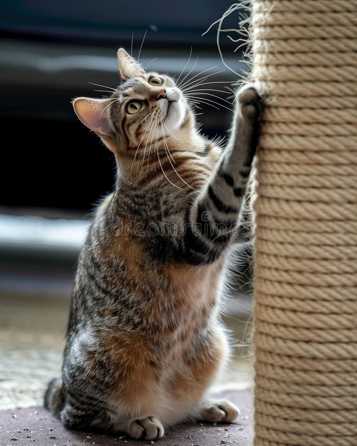 A Domestic Cat Scratching Its Scratching Post Stock Illustration ...