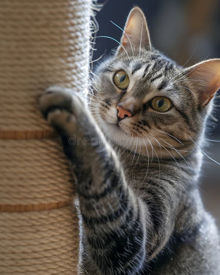 A Domestic Cat Scratching Its Scratching Post Stock Illustration ...