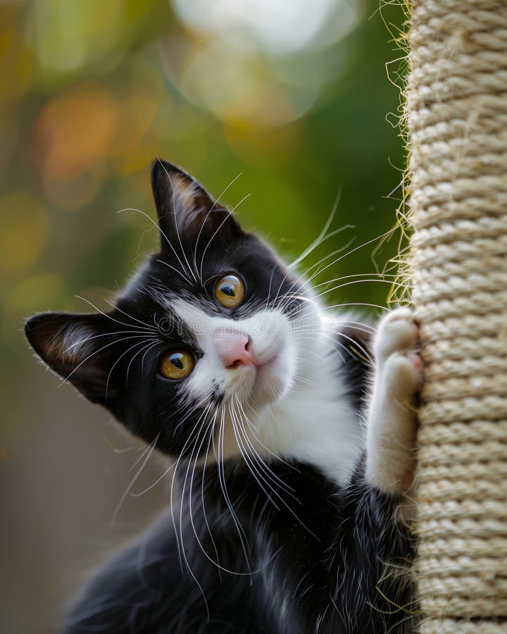 A Domestic Cat Scratching Its Scratching Post Stock Illustration ...