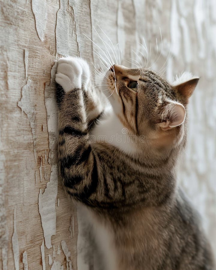 A Domestic Cat Scratching the Wallpaper Stock Illustration ...