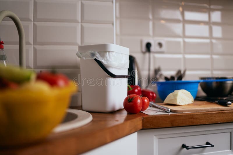 Domestic Compost Bin on a Kitchen Counter. Compact Bokashi Container ...