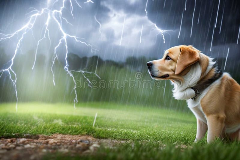 The Domestic Dog is Afraid of Thunder. Generative AI. Stock ...
