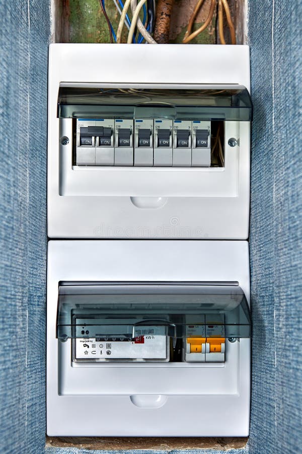 Domestic Electrical Switch Board with Electric Meter Stock Photo ...