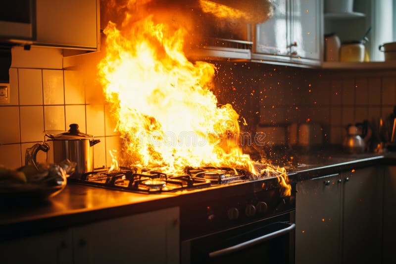 Domestic Fire in a Kitchen Causing a Dangerous Blaze from the Stove ...