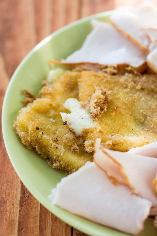 Domestic Ham Served with Fresh Fried Yellow Cheese Stock Image - Image ...