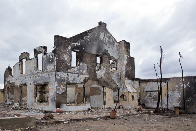 Domestic House Destroyed by Fire Stock Photo - Image of cinders ...