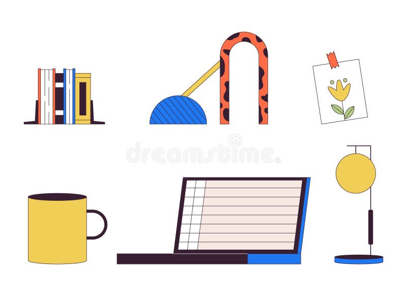 Domestic Life Details 2D Linear Cartoon Objects Set Stock Vector ...