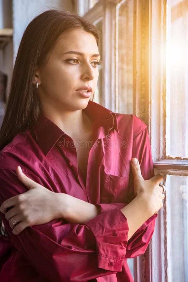 Domestic Lifestyle and Loneliness Concept. Portrait Cute Sad Young ... Domestic Lifestyle and Loneliness Concept. Portrait Cute Sad Young ...