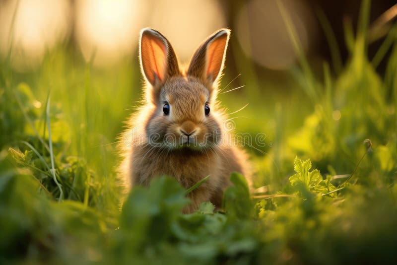 Domestic Pet Rabbit in Green Grass Stock Illustration - Illustration of ...
